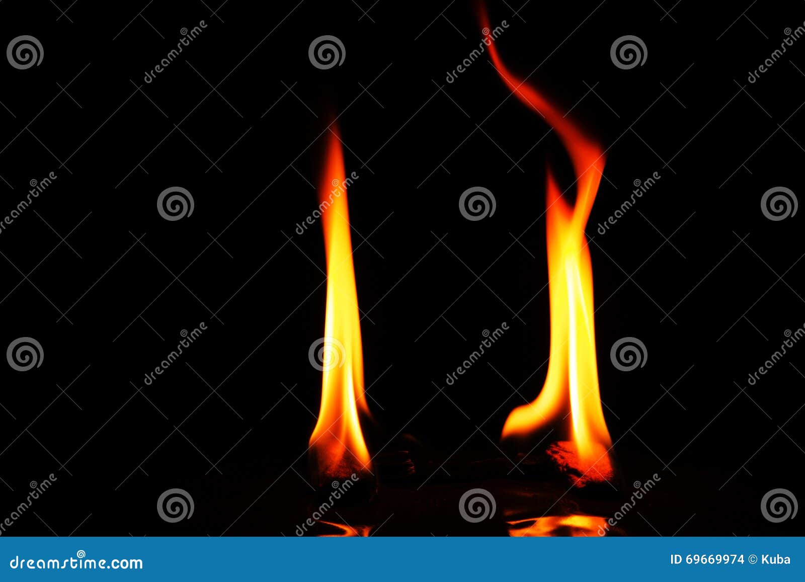 Two High Flames on Black Background Stock Photo - Image of heat, color ...