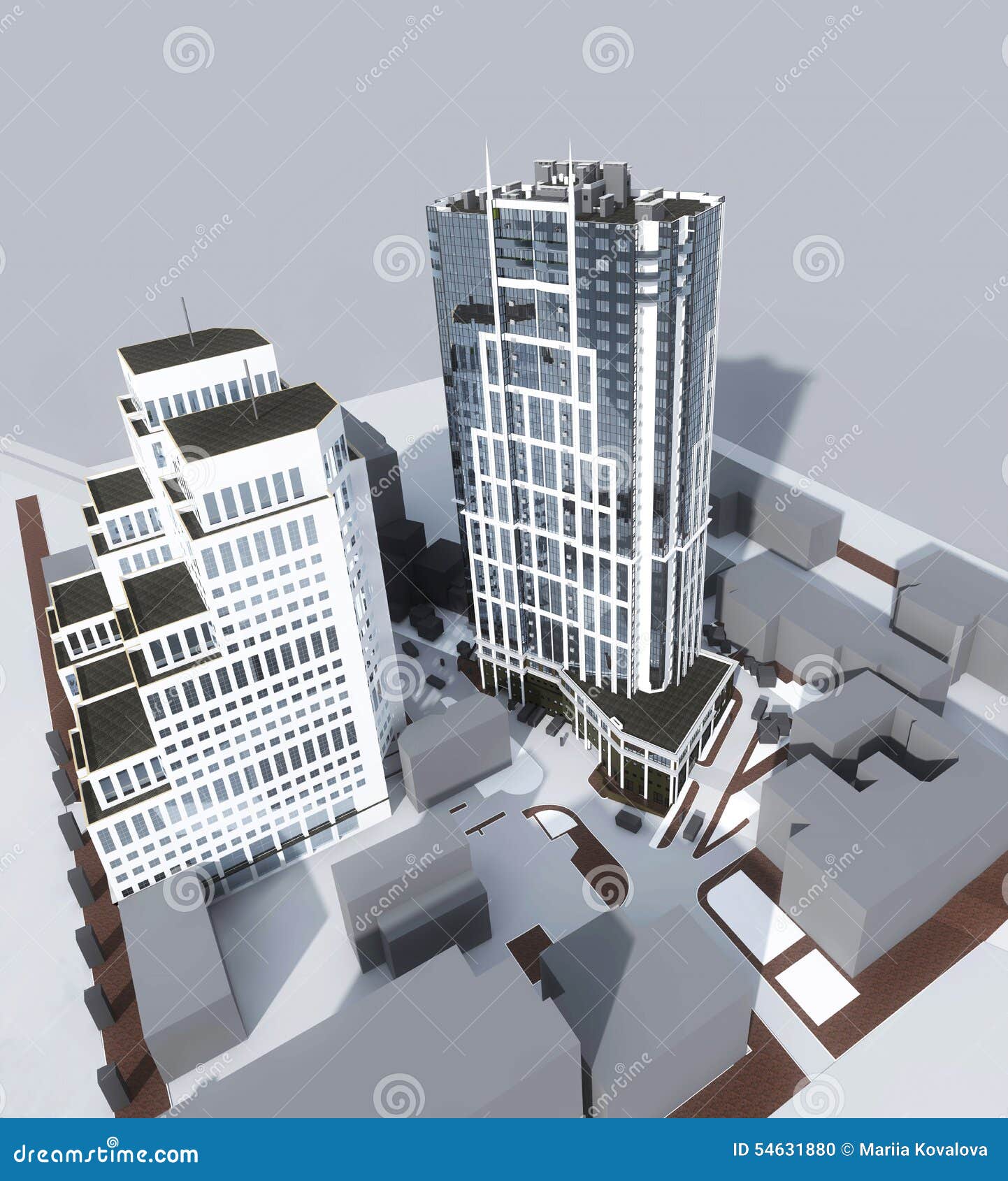 Two High-rise Modern Buildings Stock Illustration - Illustration of ...