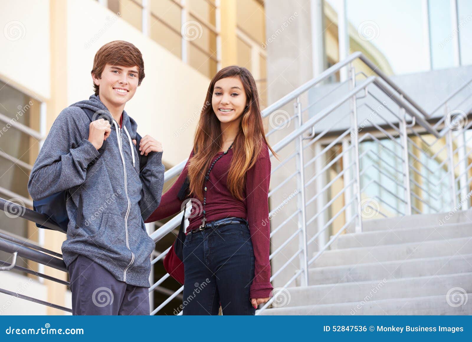 Two High School Students Standing Outside Building Stock Photo - Image ...