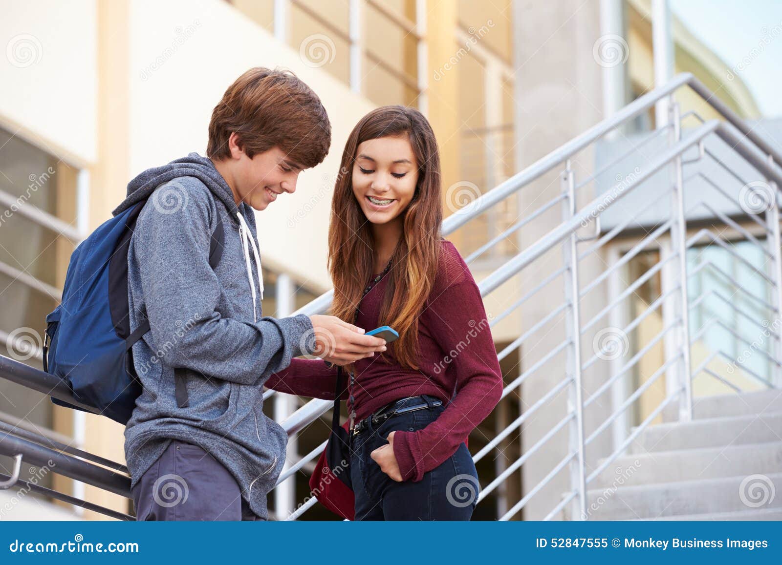 Two High School Students Standing Outside Building Stock Image - Image ...