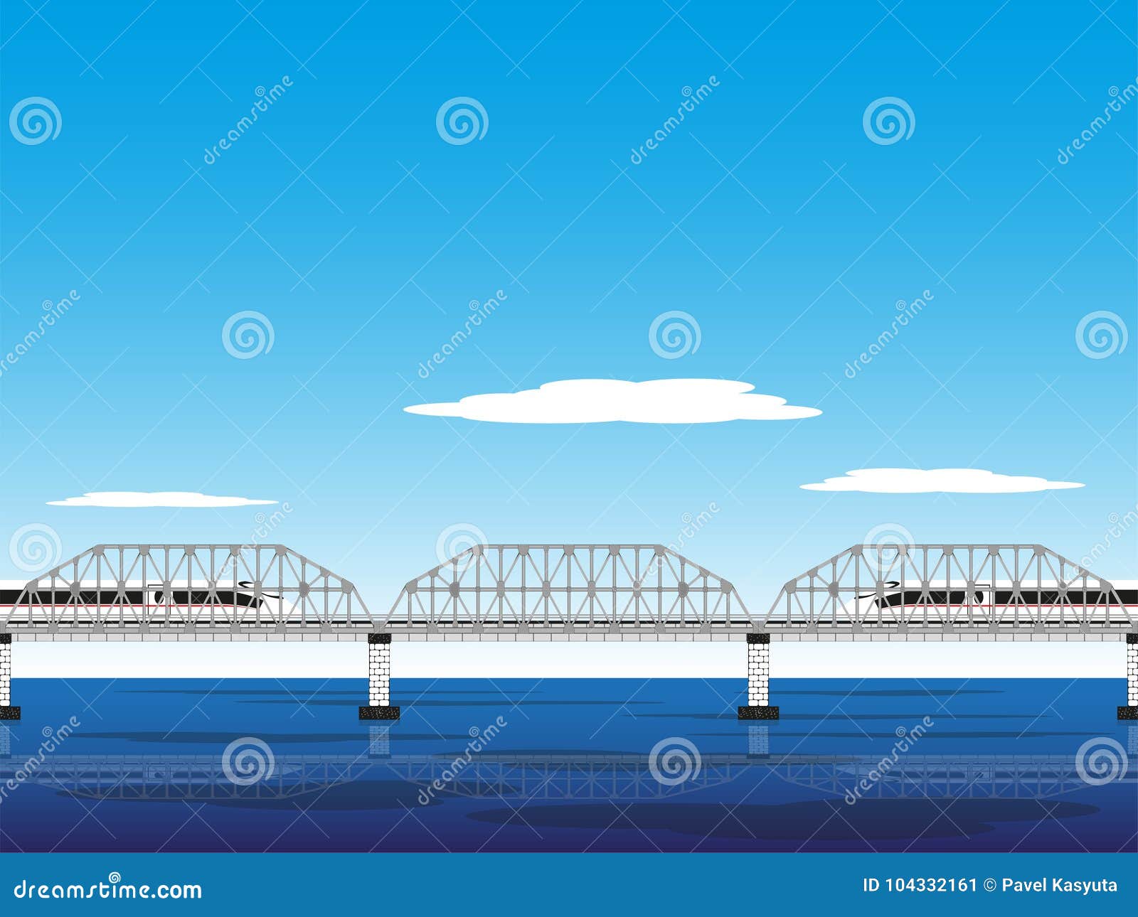 Two High-speed Trains on the Railway Bridge. Vector Illustration. Stock ...