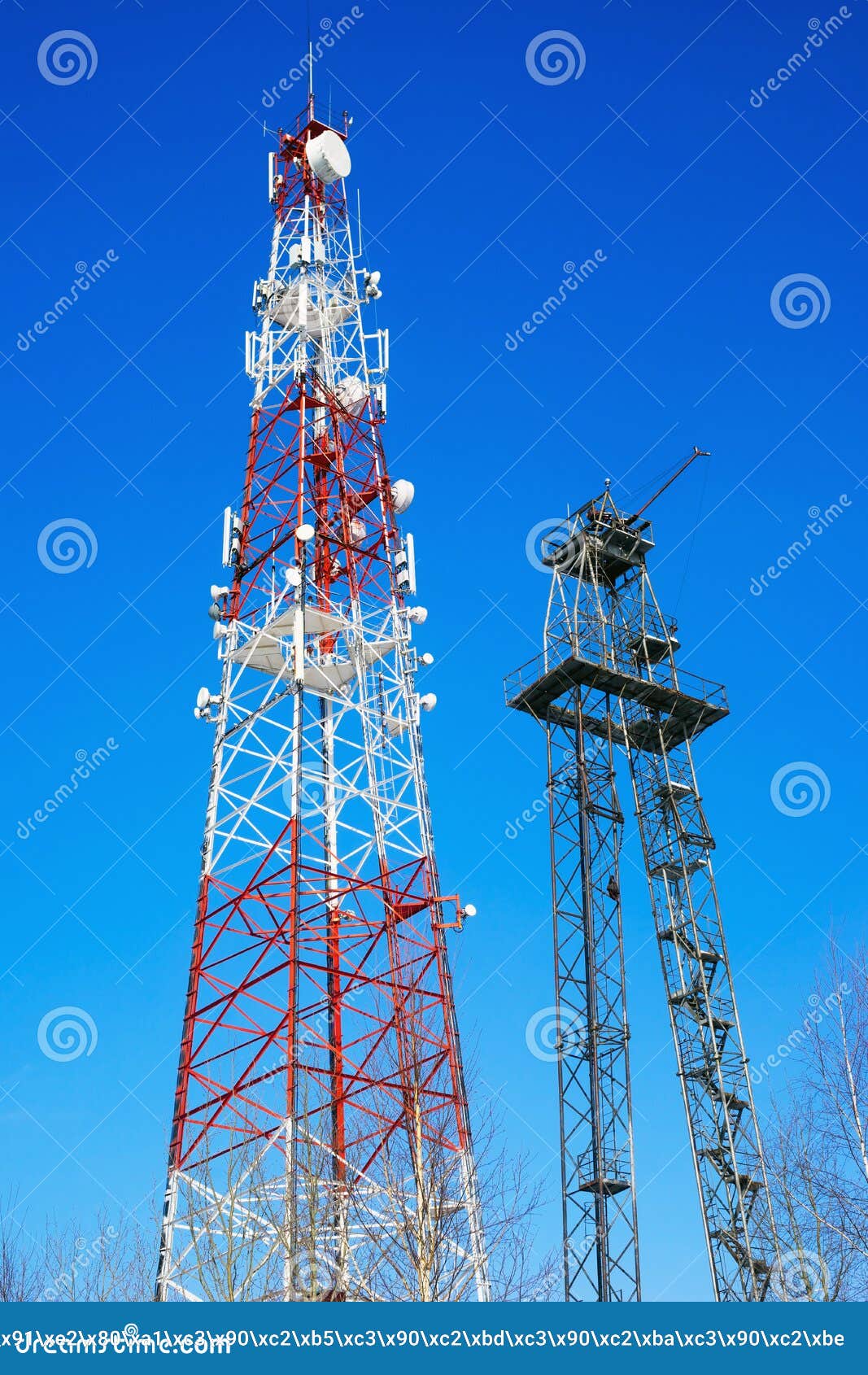 Two High Towers with Transmitting Antennas. Stock Photo - Image of ...