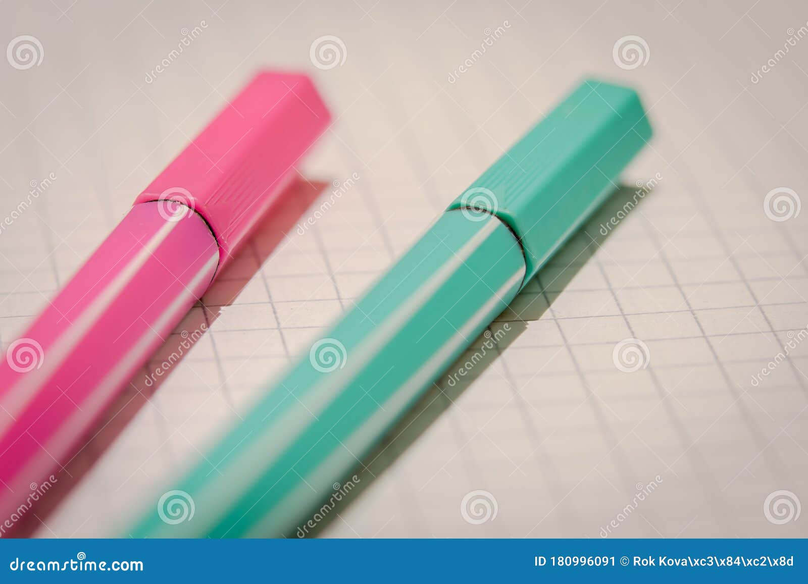 Two Highlighters on School Graph Paper Stock Image - Image of tutor ...