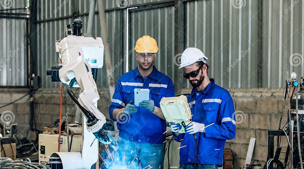 Two Highly Competent Robotic Operators Collaborate To Configure New Automation Stock Image ...