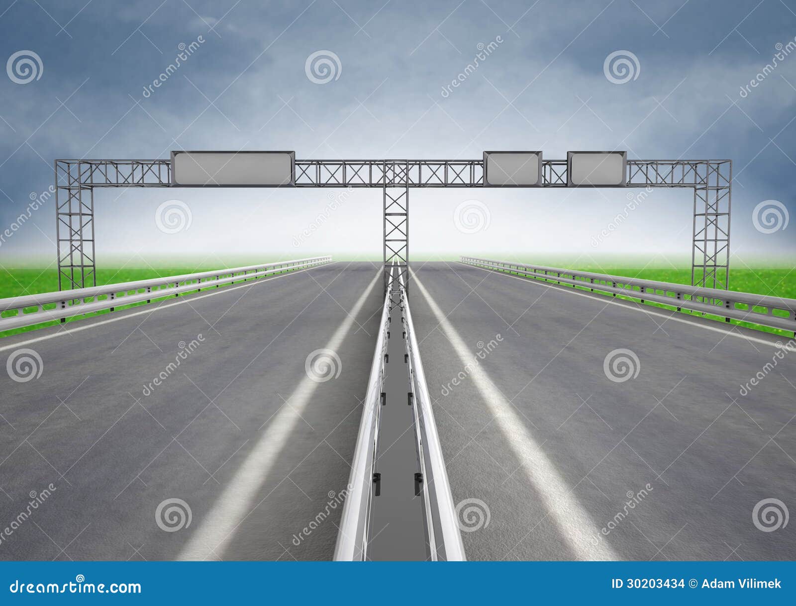 Two Highway Tracks with Signpost on Construction Stock Illustration ...