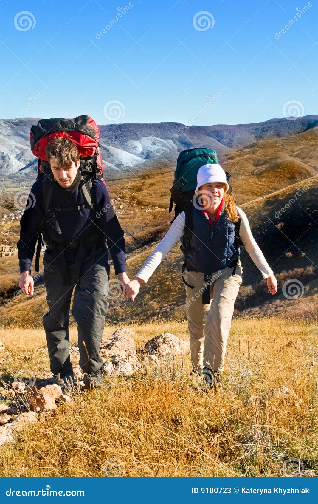 Two Hikers Climbing Up the Mountain Stock Image - Image of rock, couple ...