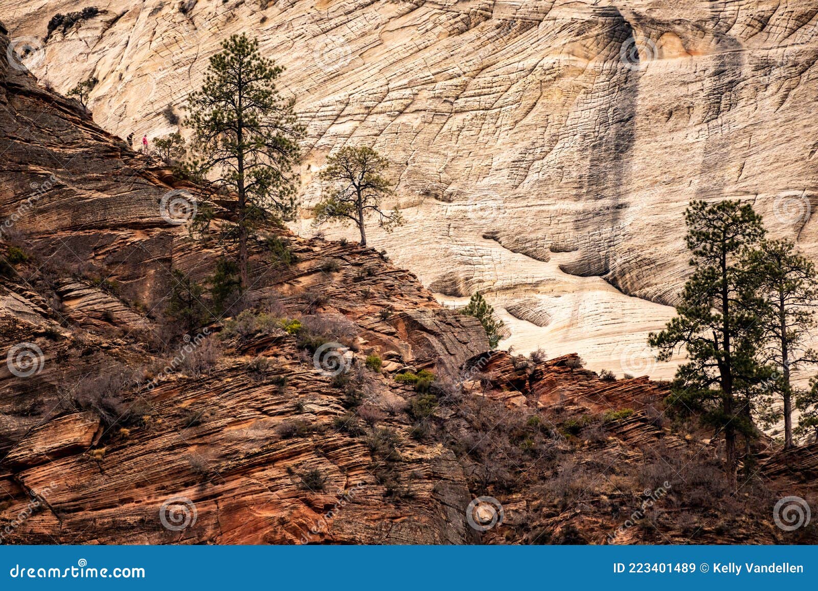Two Hikers Coming Down Ridge from Angels Landing Stock Image - Image of ...