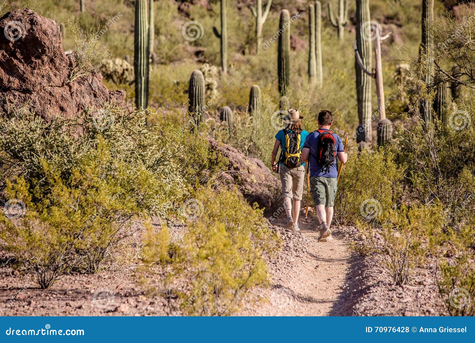 Two Hikers on Rugged Trail stock photo. Image of caucasian - 70976428