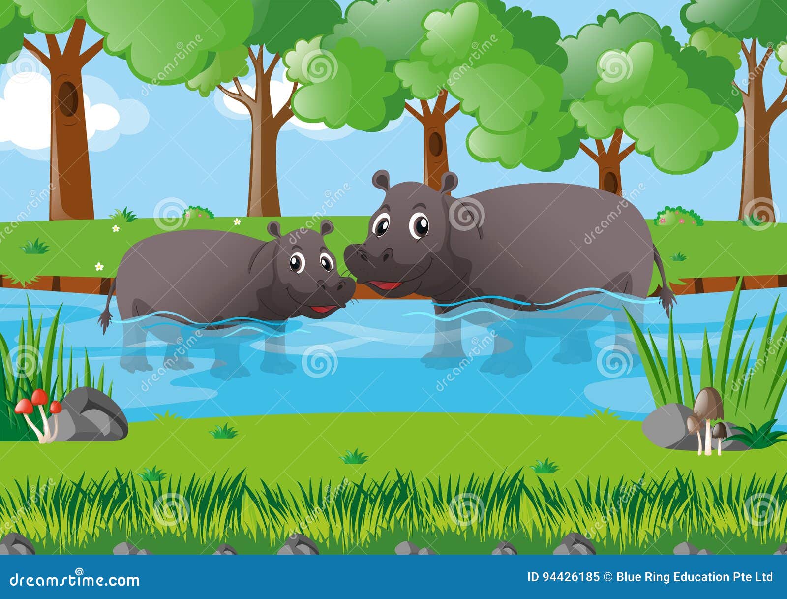Two hippo in the river stock vector. Illustration of exotic - 94426185