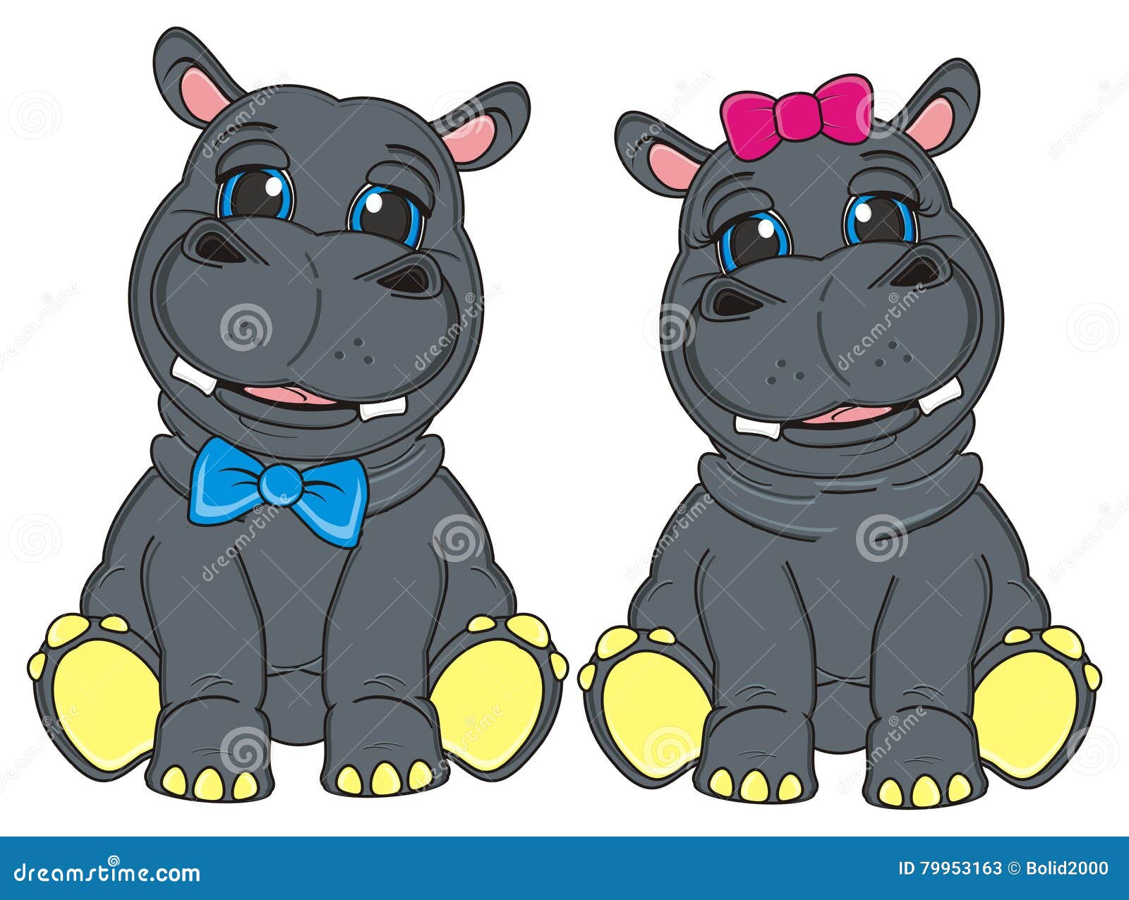 Two hippos with bow stock illustration. Illustration of funny - 79953163