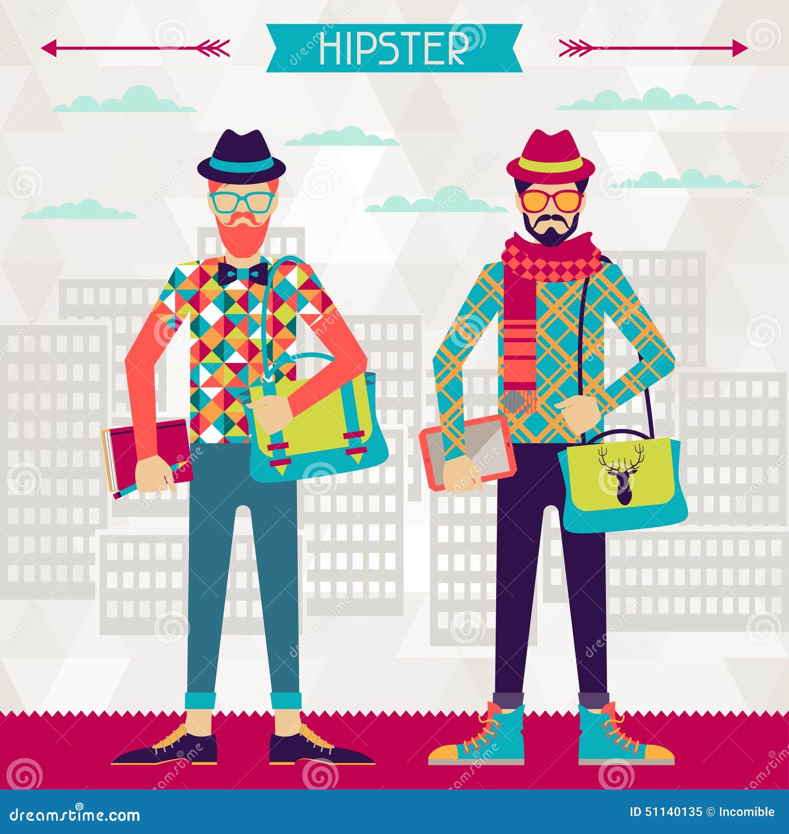 Two Hipsters on Urban Background in Retro Style Stock Vector ...