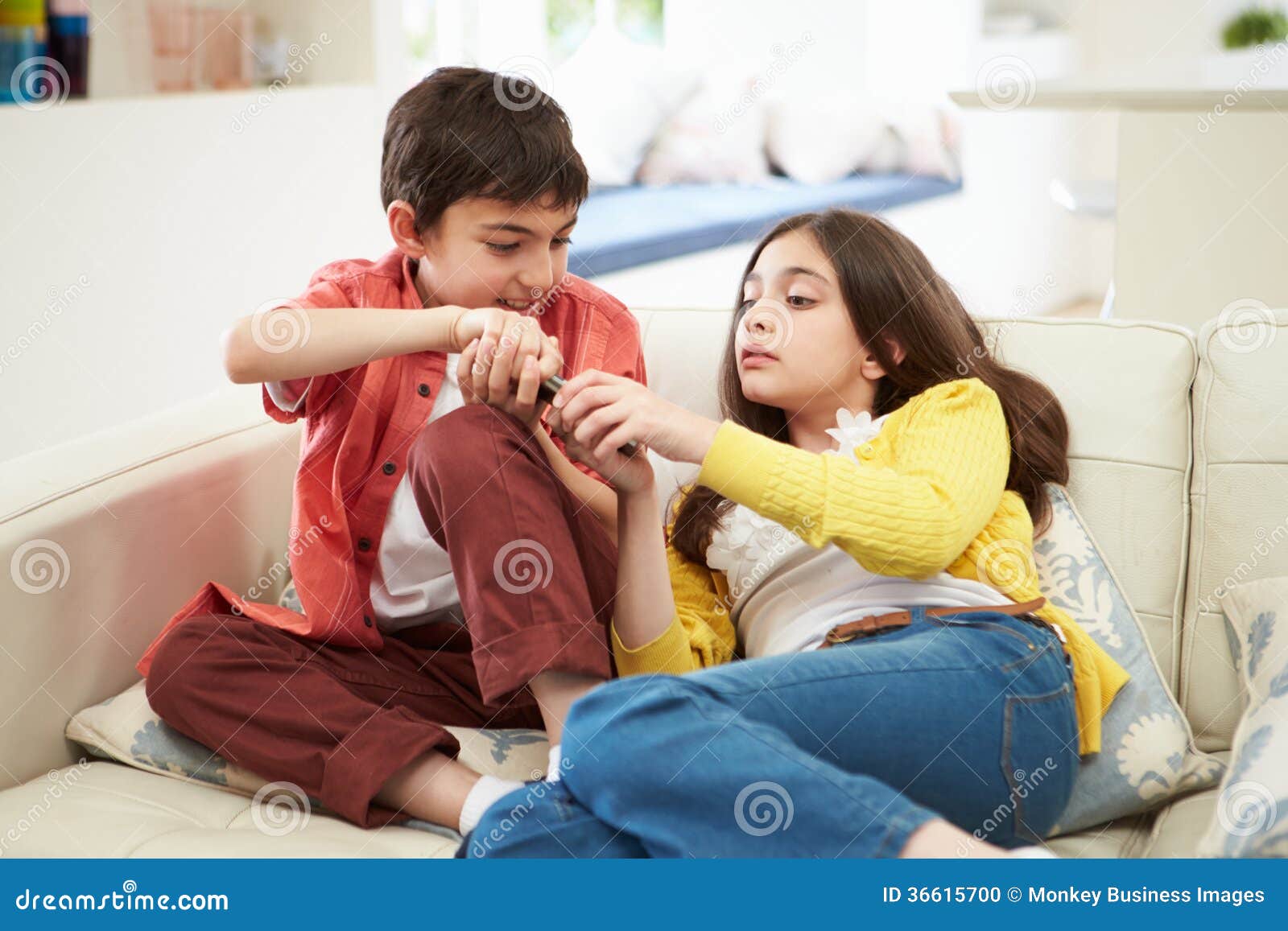 Two Hispanic Children Arguing Stock Photo - Image of hispanic, remote ...