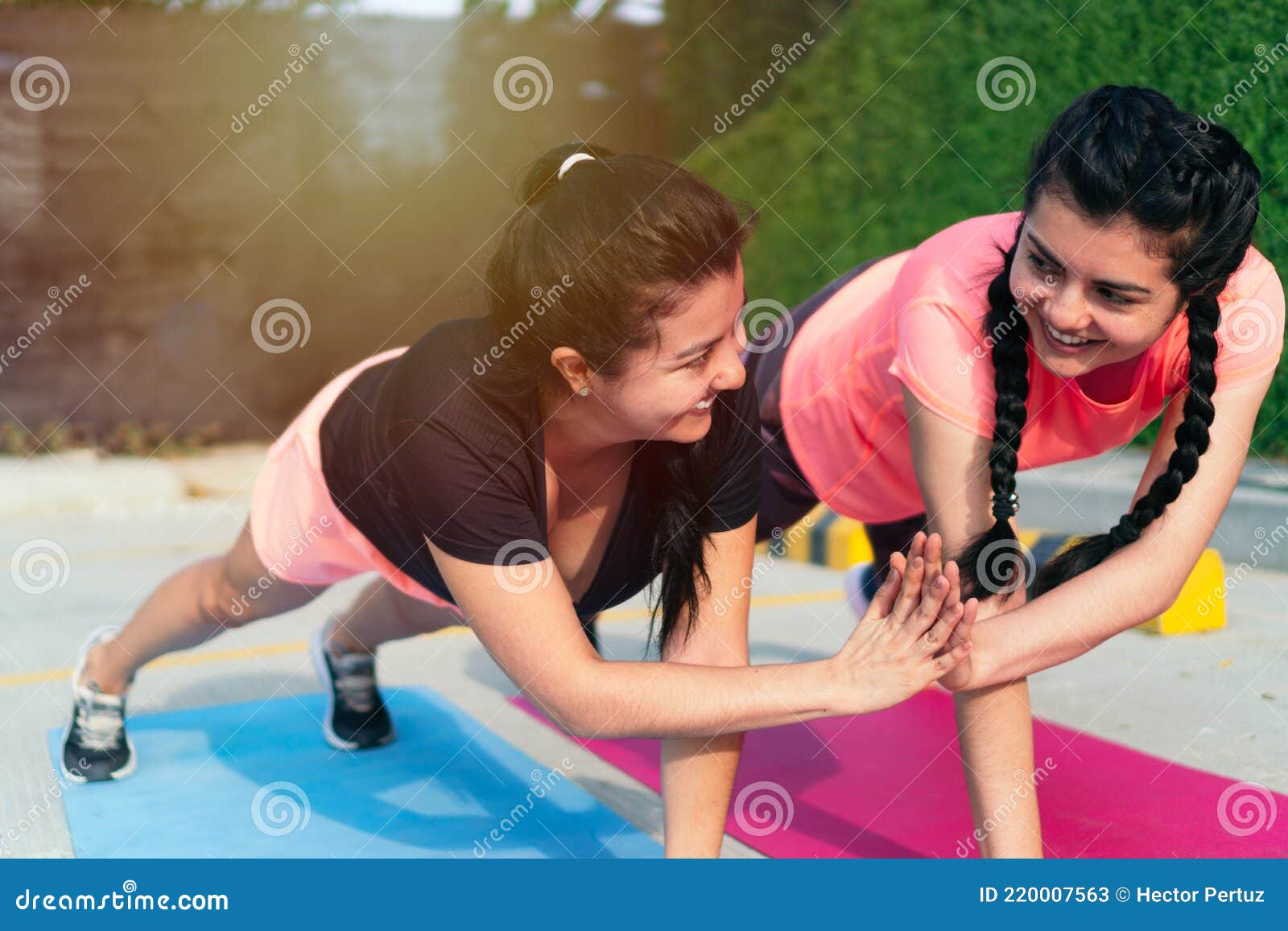 Two Hispanic Girls Exercising in the Park Stock Image - Image of body ...