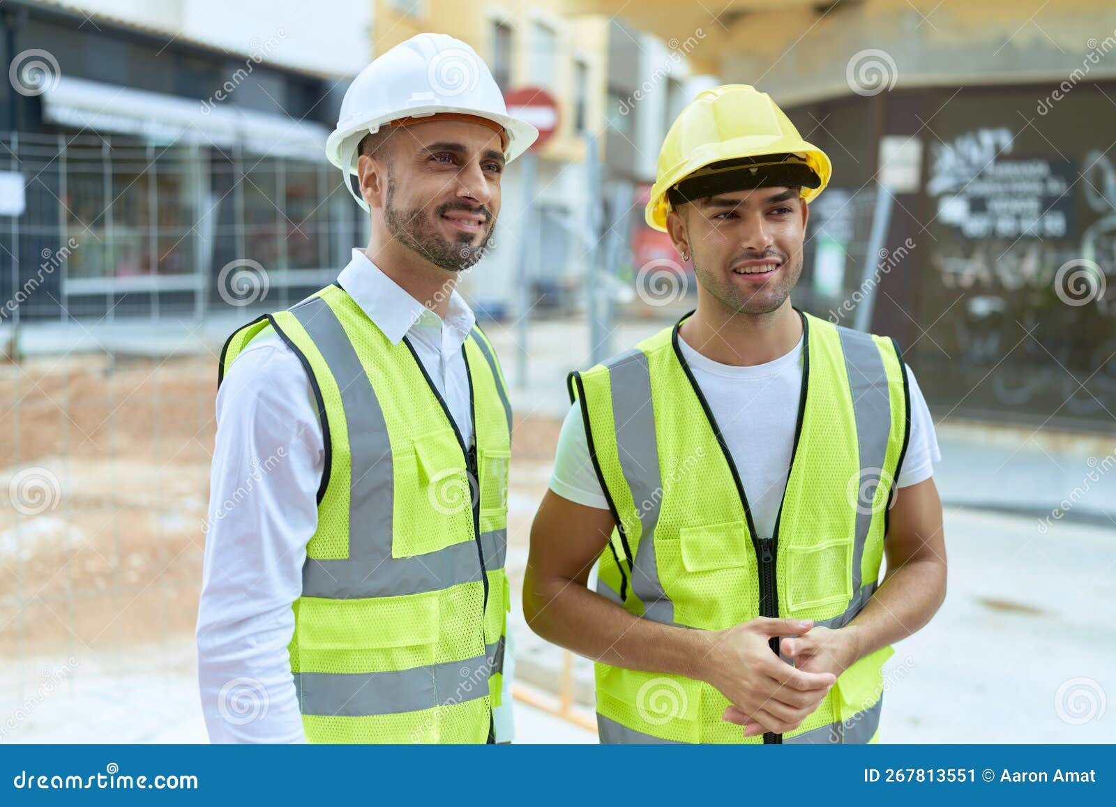 Two Hispanic Men Architects Smiling Confident Standing at Street Stock ...