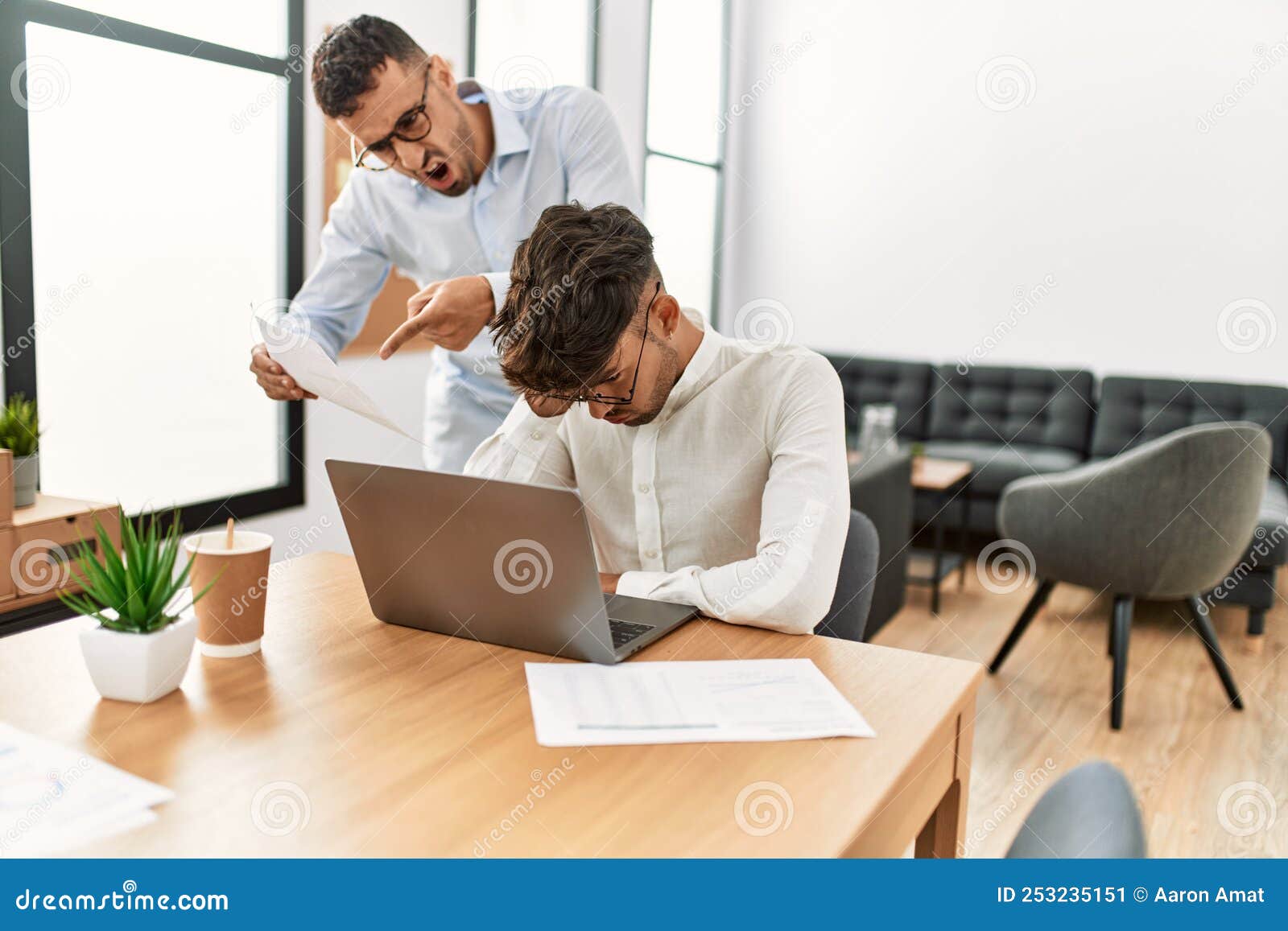 Two Hispanic Men Business Workers Arguing at Office Stock Image - Image ...