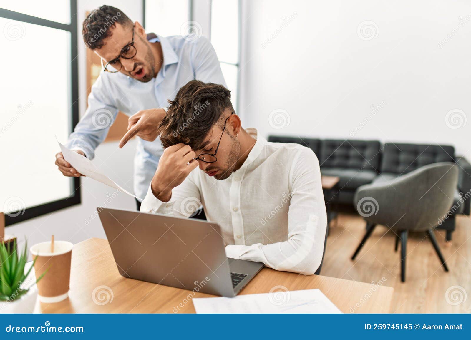 Two Hispanic Men Business Workers Arguing at Office Stock Image - Image ...