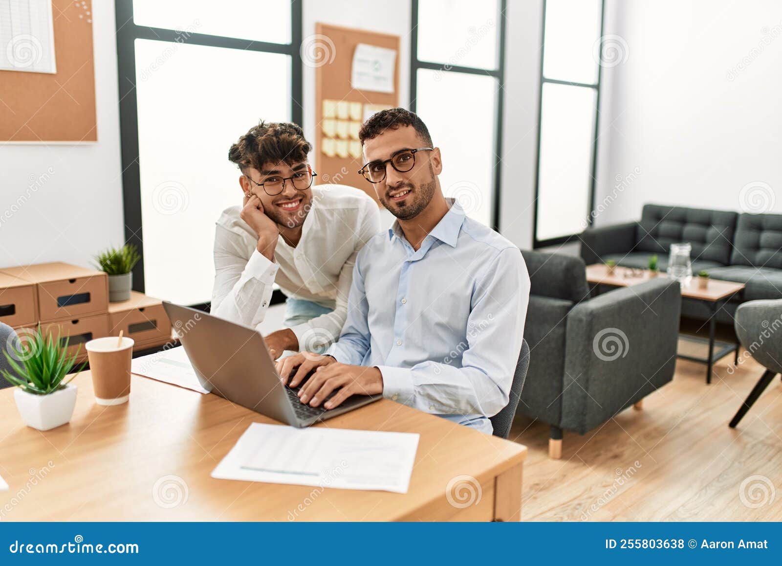 Two Hispanic Men Business Workers Smiling Confident Working at Office ...