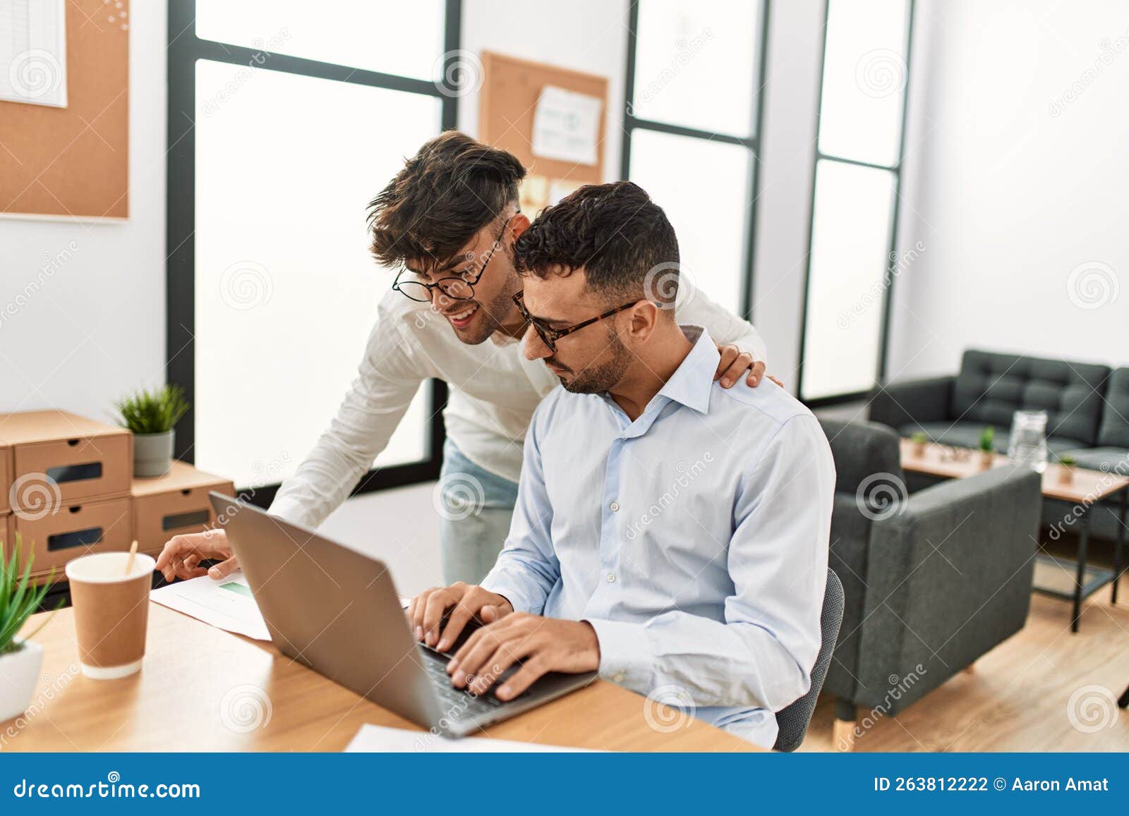 Two Hispanic Men Business Workers Smiling Confident Working at Office ...