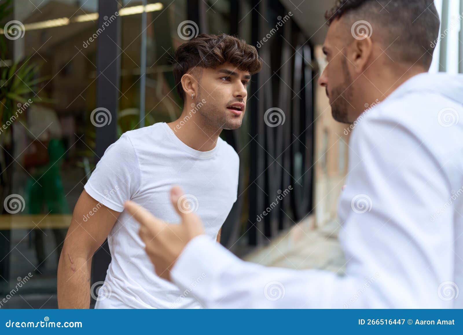 Two Hispanic Men Couple Arguing at Street Stock Image - Image of ...