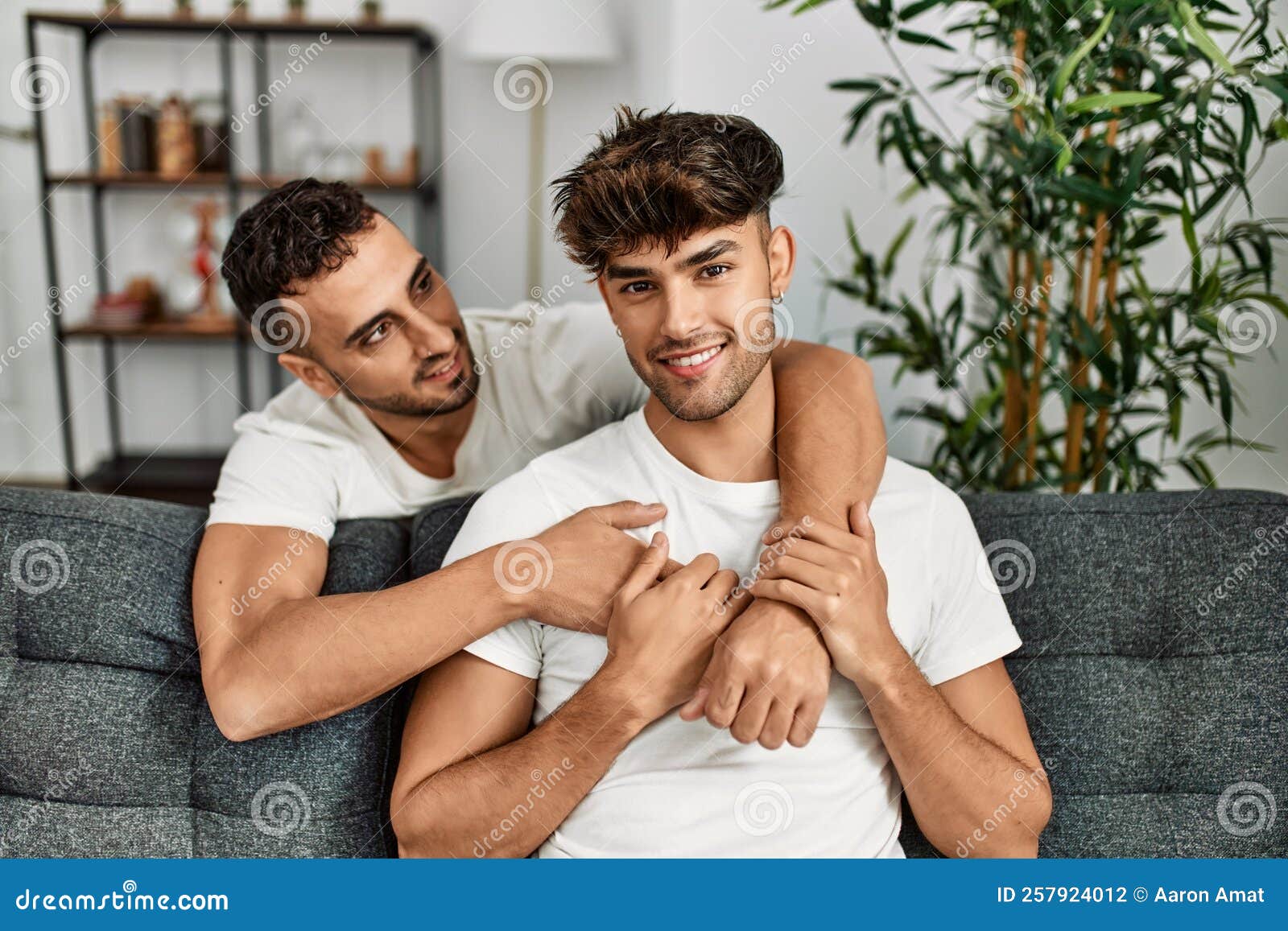 Two Hispanic Men Couple Smiling Confident and Hugging Each Other at ...