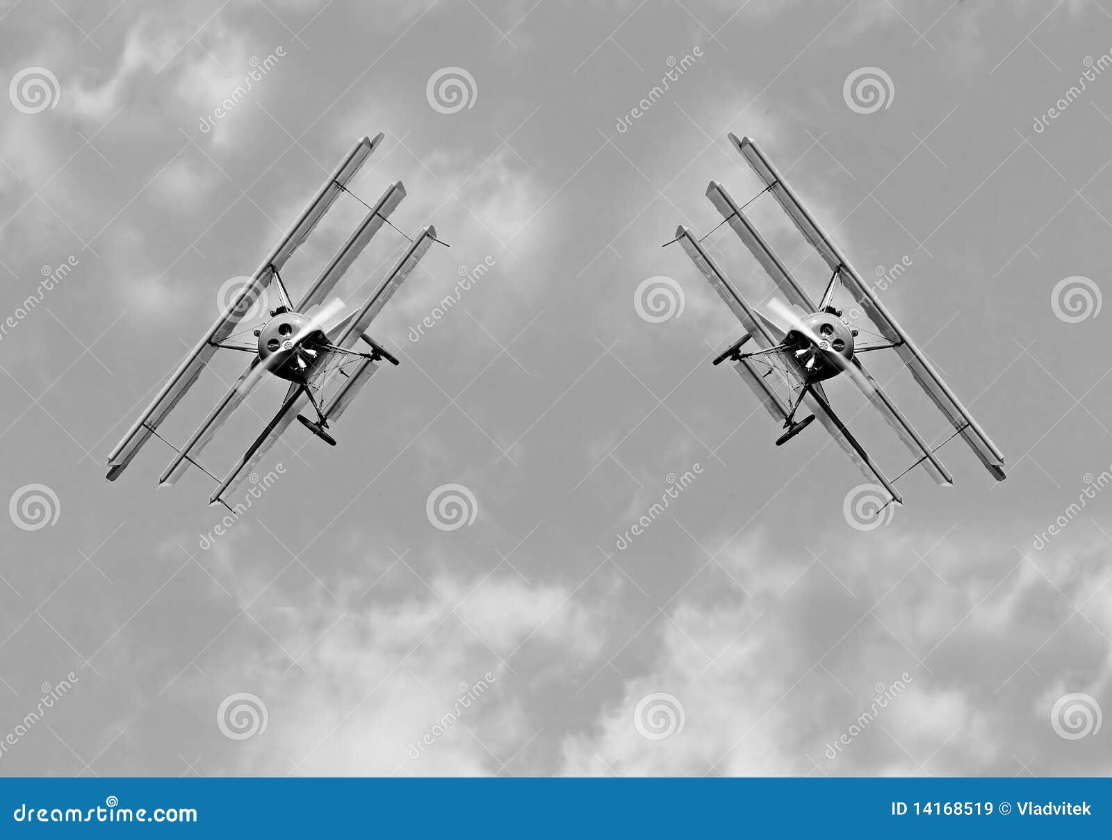 Two Historic Triplanes on the Sky. Stock Image - Image of construction ...