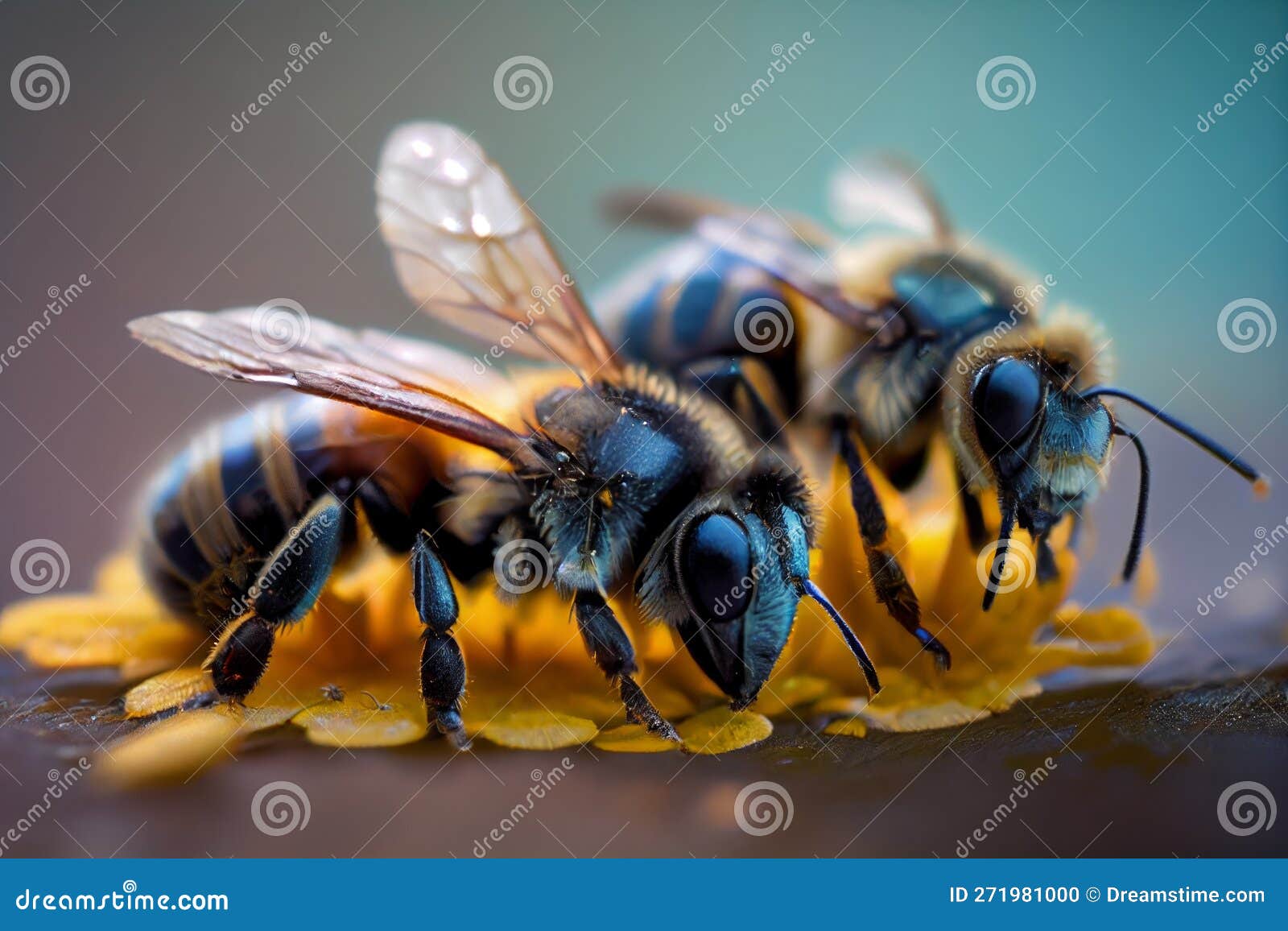 Two Honey Bees Eating Honey Hs Image Generative AI Stock Illustration ...