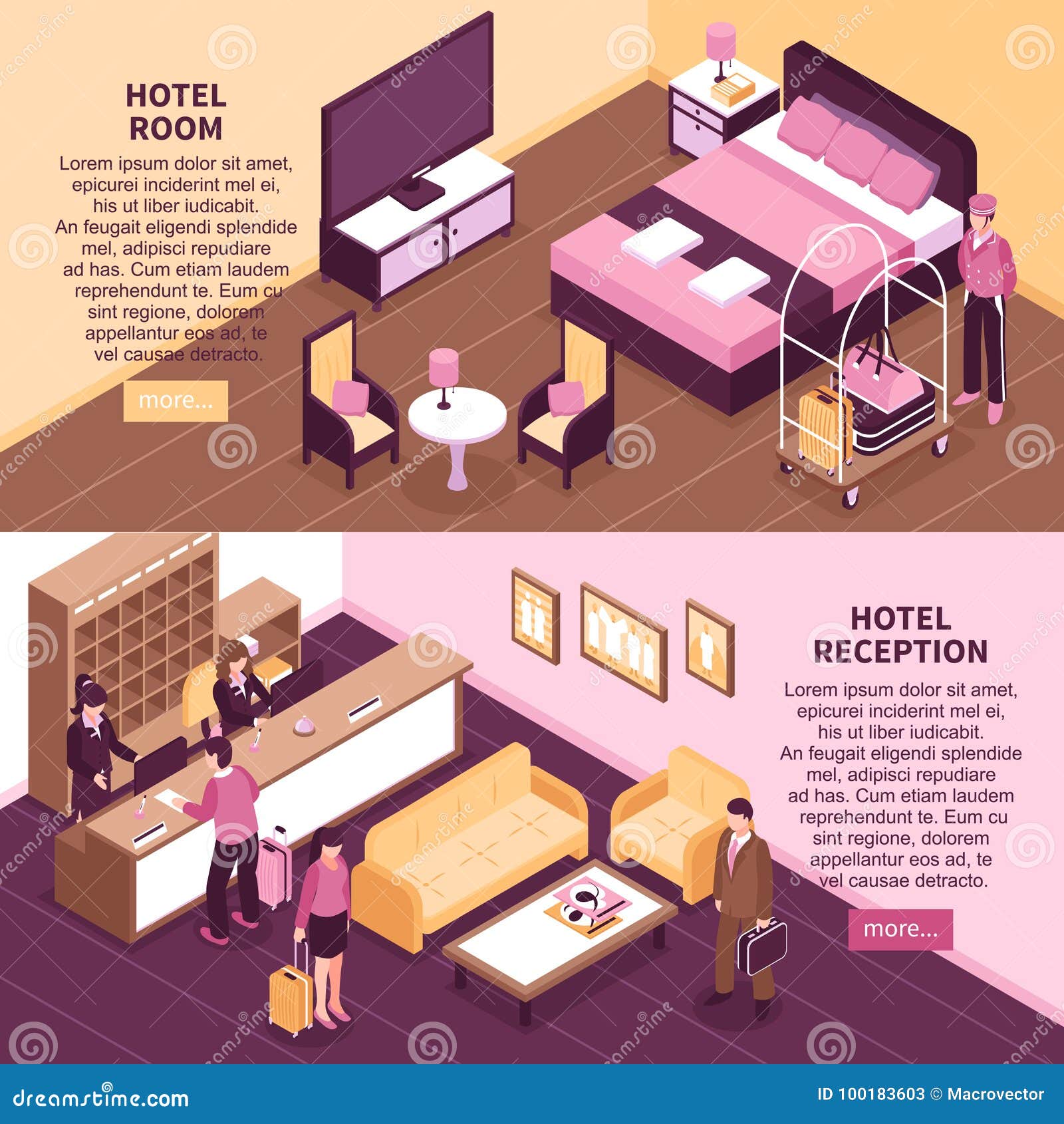 Colored Isometric Hotel Banner Set Stock Vector - Illustration of house ...