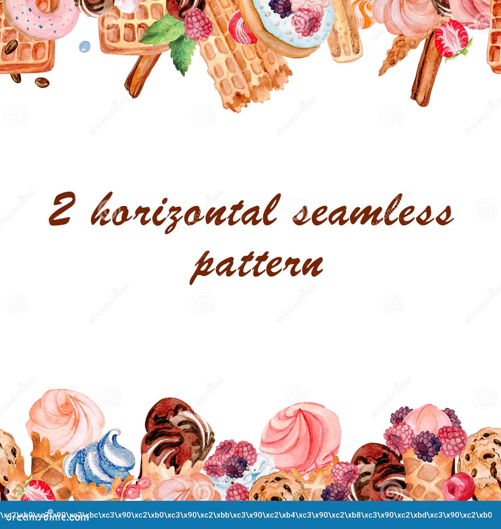 Two Horizontal Patterns of Sweets for a Pastry Shop Stock Illustration ...