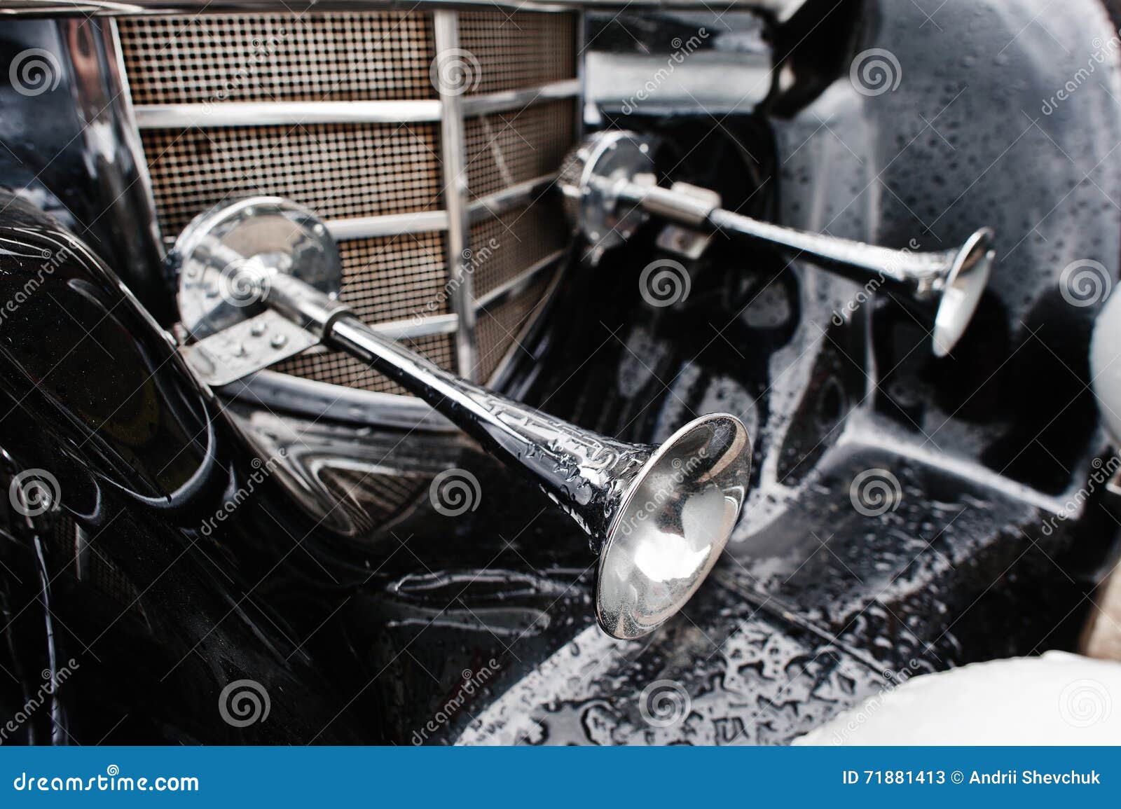 Two Horns at Old Vintage Retro Car Stock Image - Image of white ...