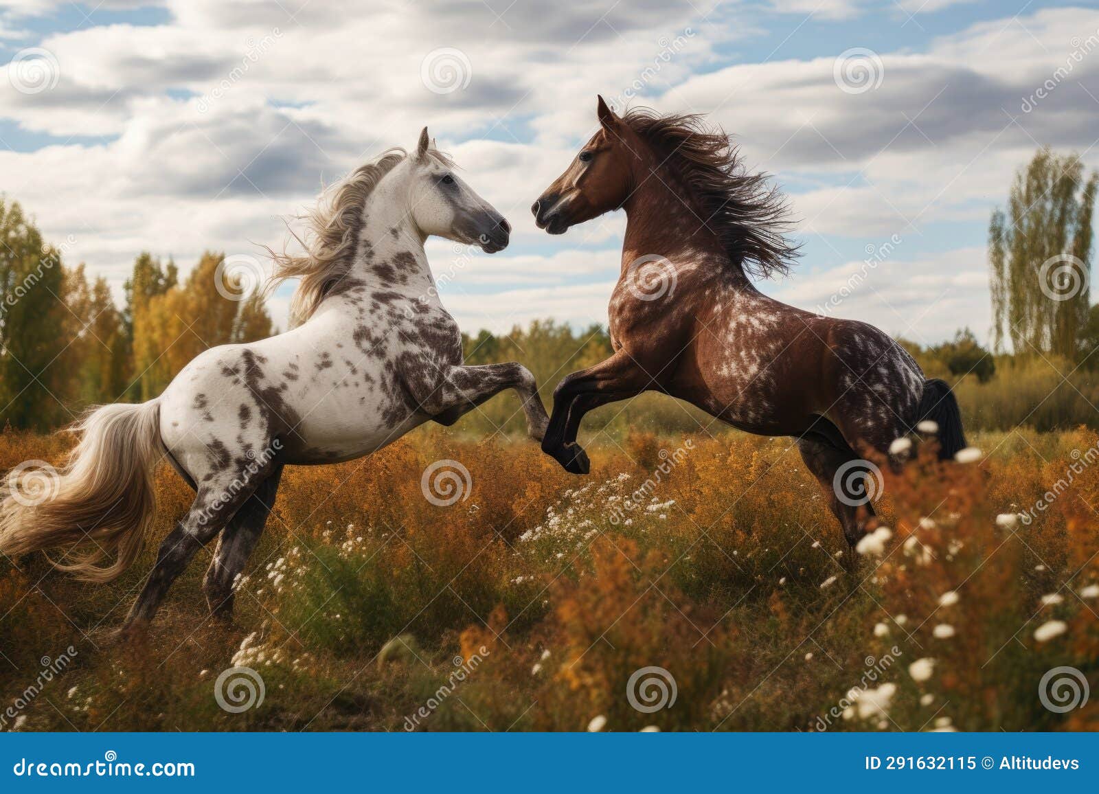 Two Horses in a Field, Rearing Up at Each Other Stock Image - Image of ...