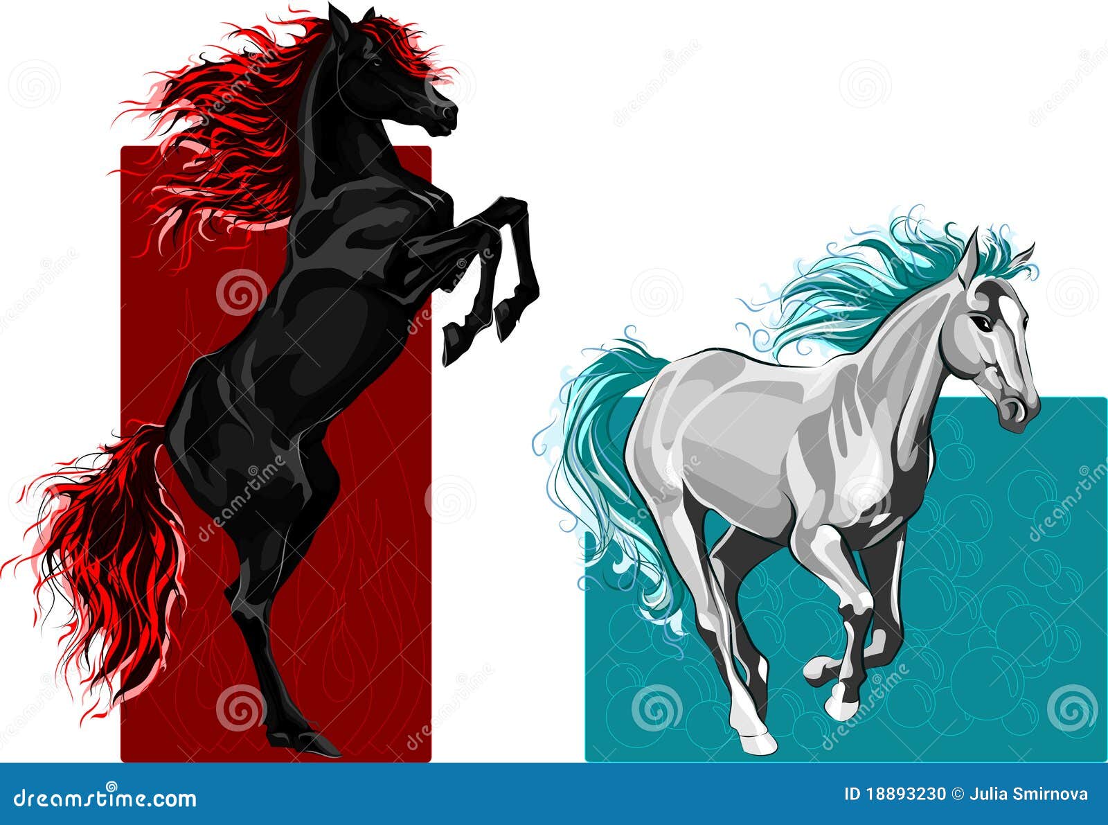Two horses, fire and water stock vector. Illustration of wind - 18893230