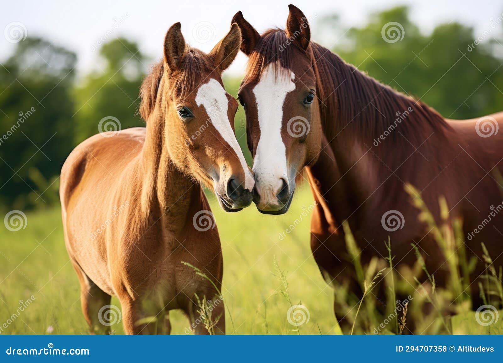 Two Horses Nuzzling Each Other in a Field Stock Photo - Image of bond ...