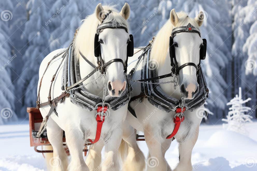 Two Horses Pulling a Sled, AI Stock Illustration - Illustration of ...