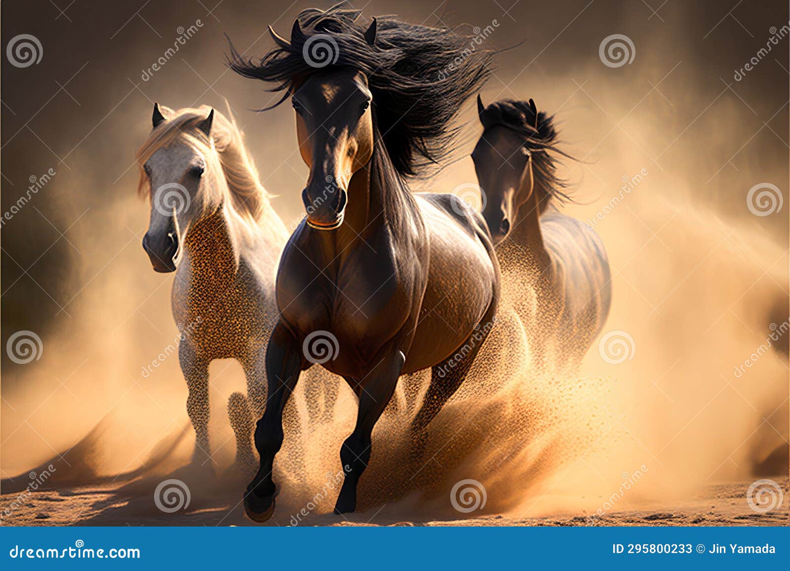 Two Horses Run Gallop in Dust in the Desert. Motion Blur Stock ...