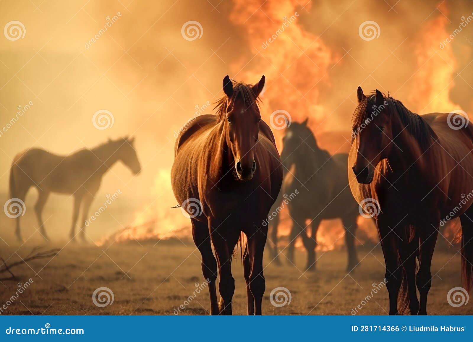 Two Horses Standing in a Stable and Fighting with Fire in the ...