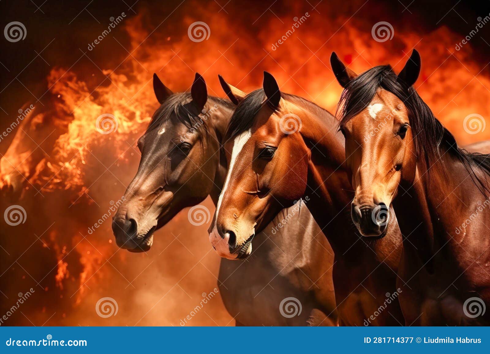 Two Horses Standing in a Stable and Fighting with Fire in the ...