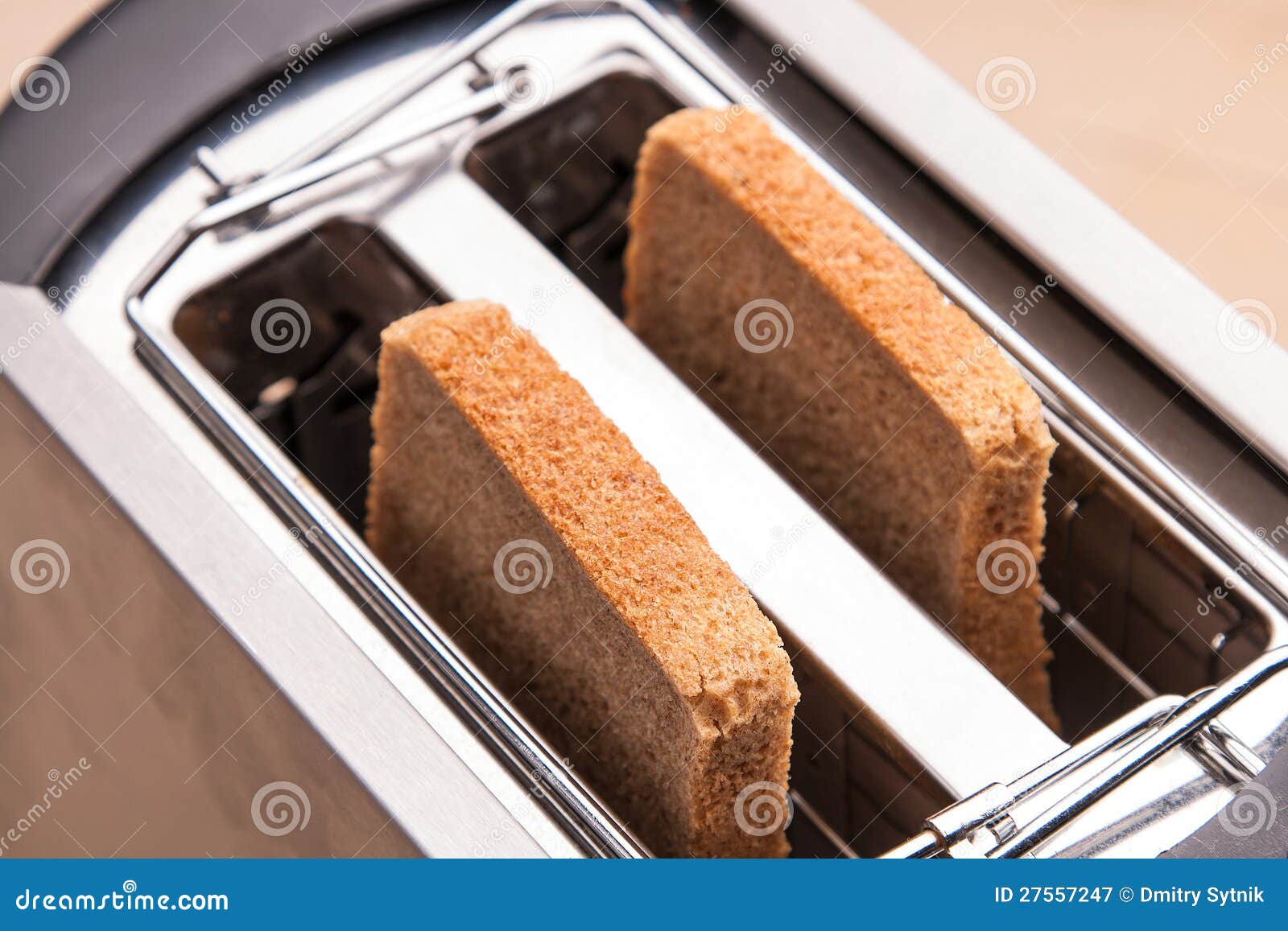 Two Hot Bread Toast in Toaster Stock Image - Image of lunch, round ...
