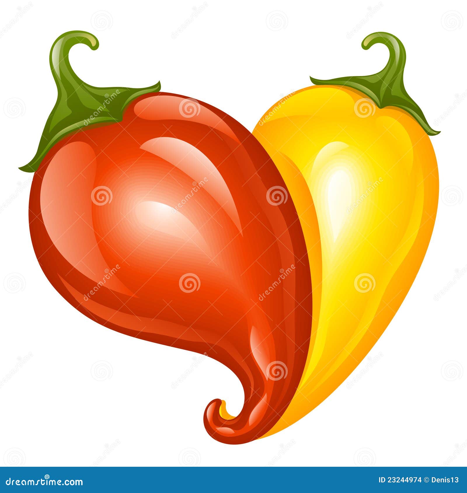 Two Hot Chilli Pepper in the Shape of Heart Stock Vector - Illustration ...