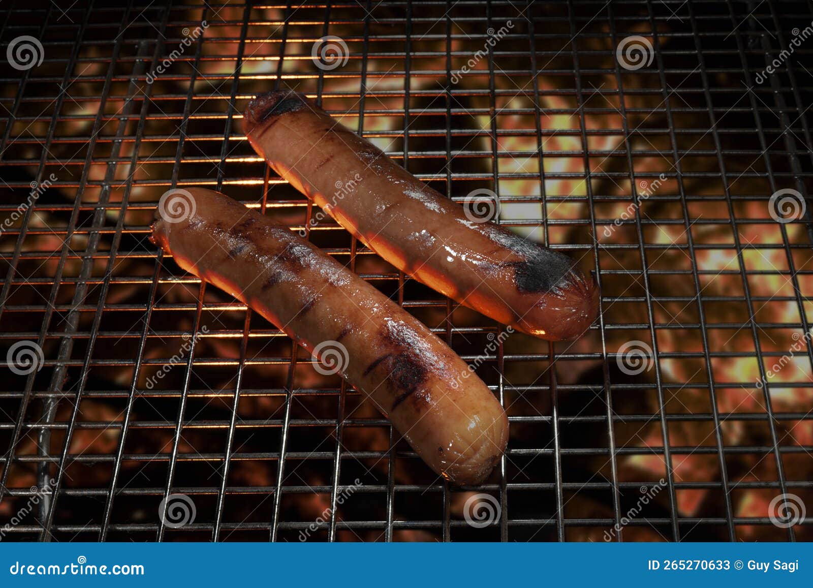 Two Hot Dogs Cooking on the Barbecue Stock Image - Image of food, black ...