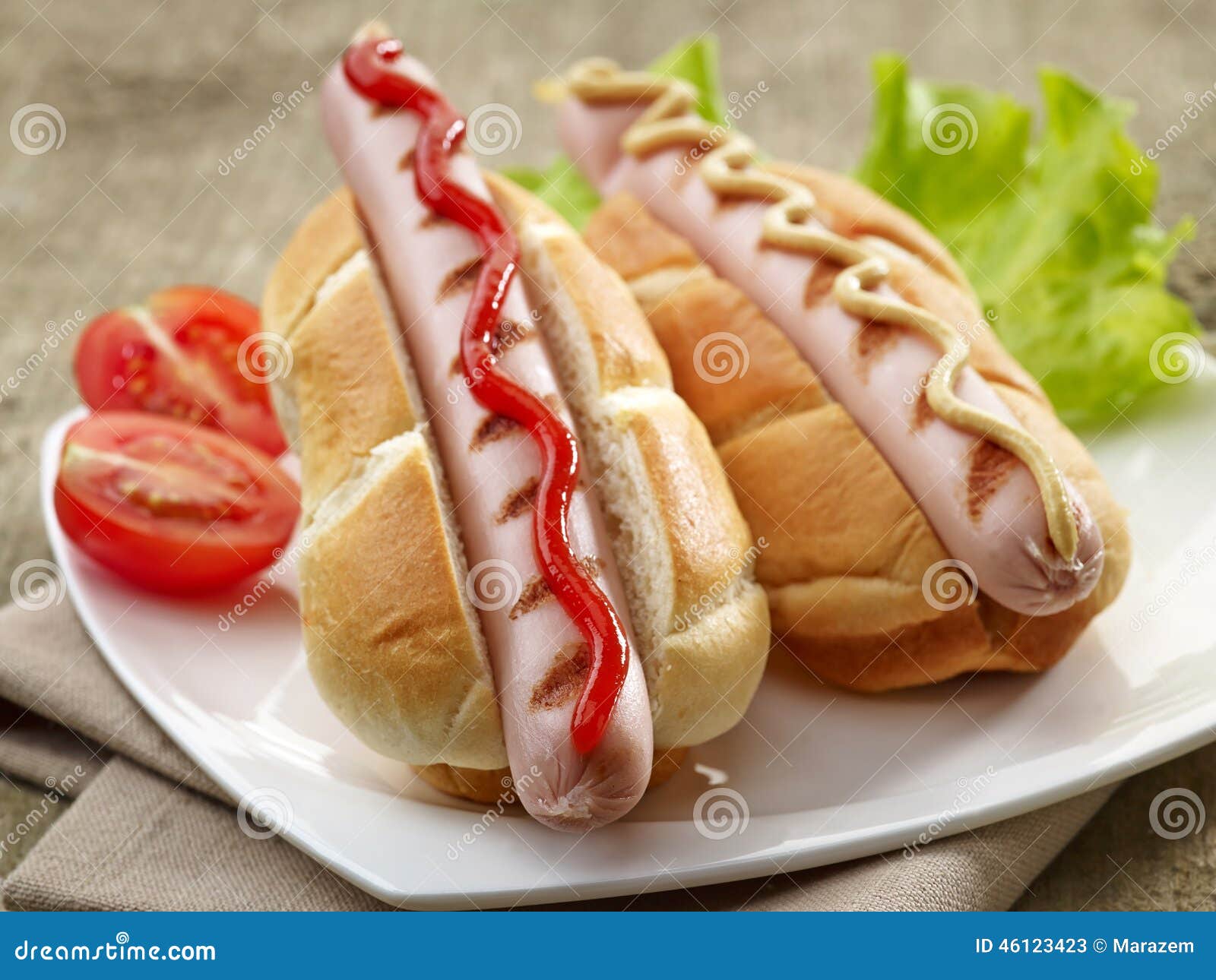 Two Hot Dogs with Ketchup and Mustard Stock Image - Image of junk ...