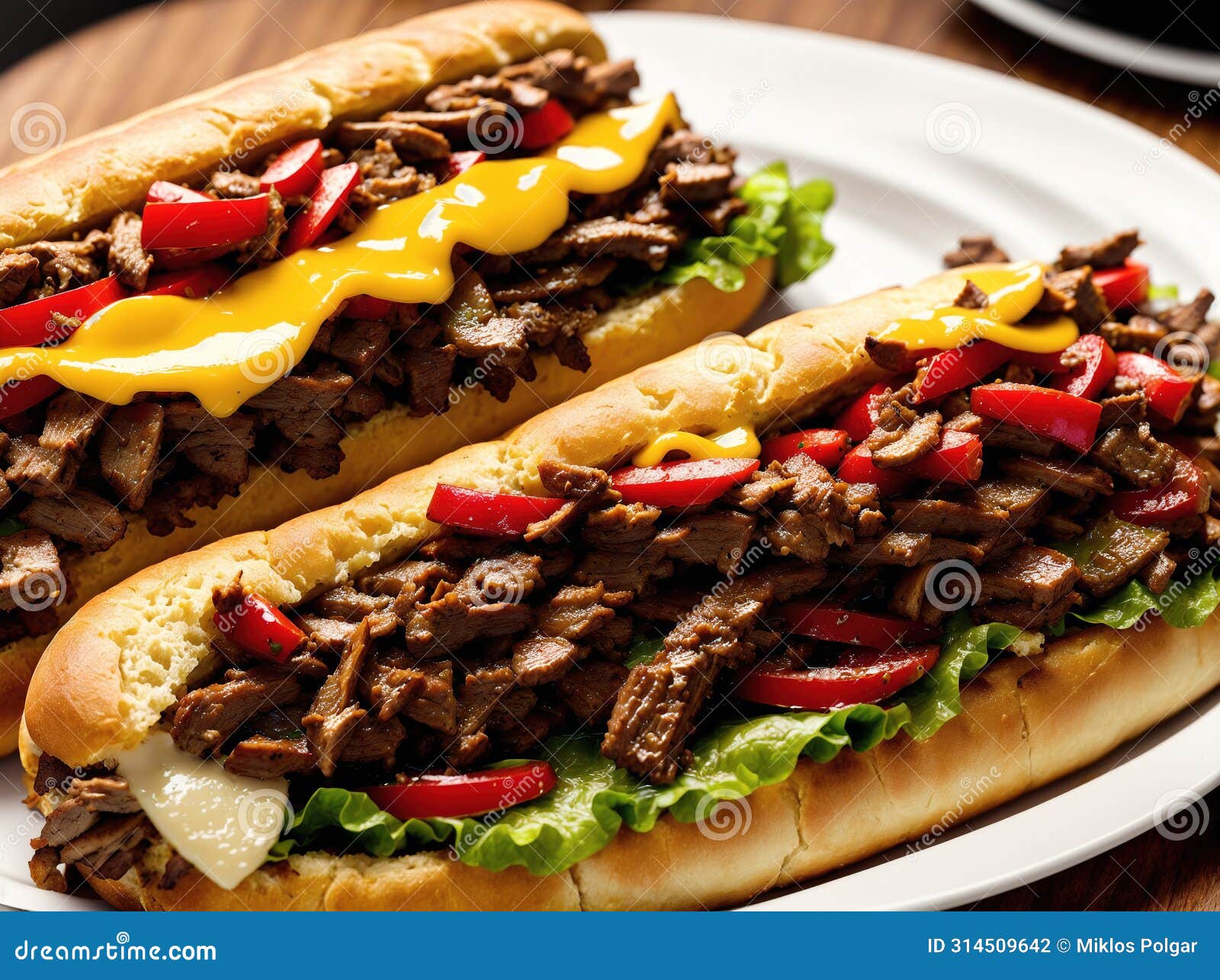 Two Hot Dogs Topped with Cheese, Lettuce, and Tomato on a Bun. Stock ...