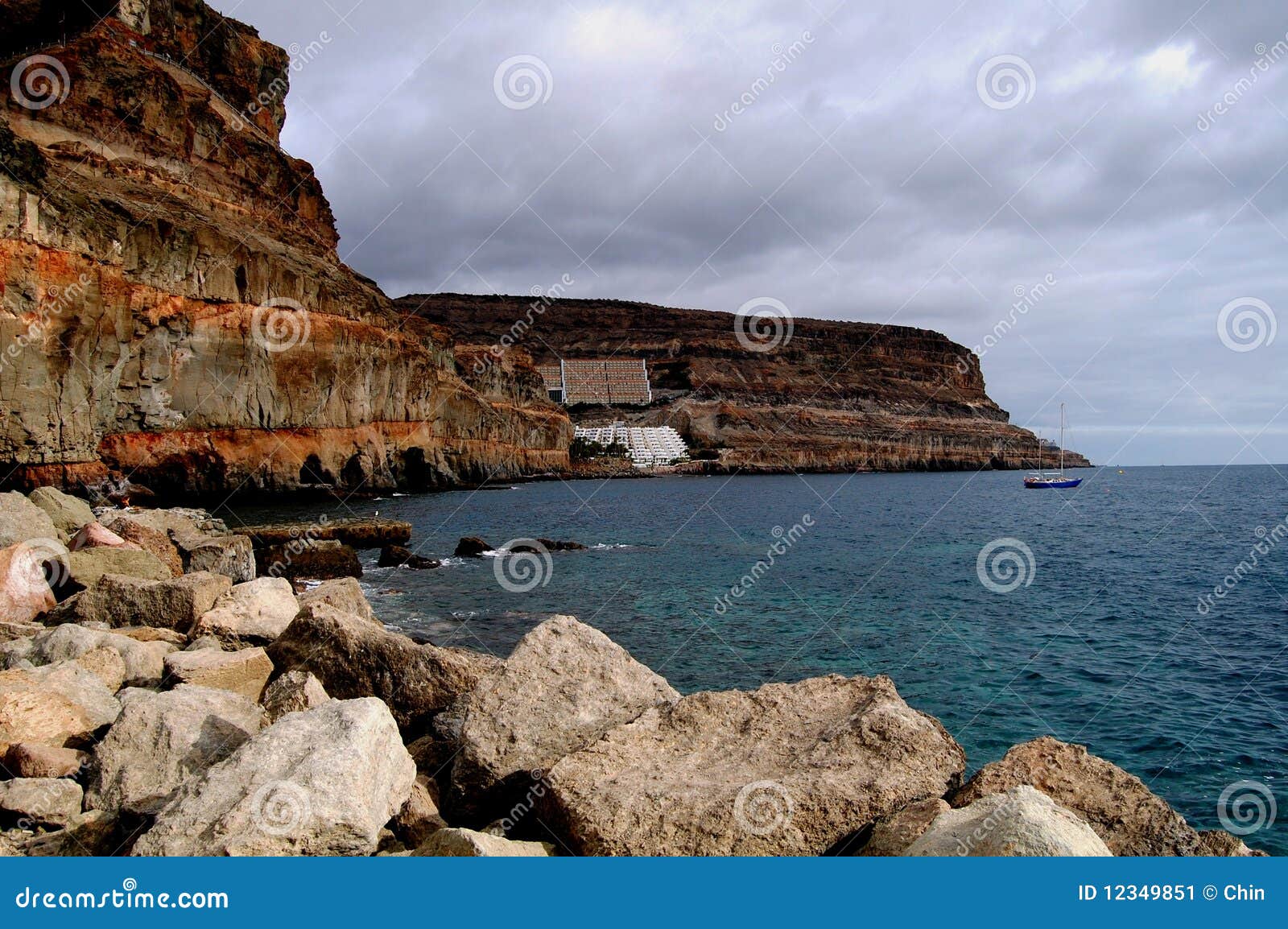 Two Hotels with Cliff Mountains, Gran Canaria Stock Image - Image of ...