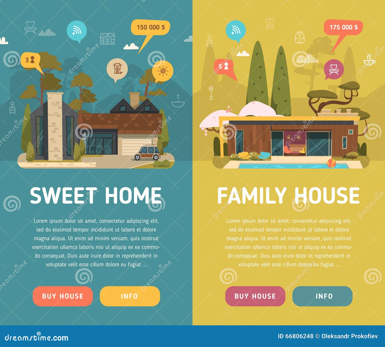 Two house banners stock vector. Illustration of office - 66806248