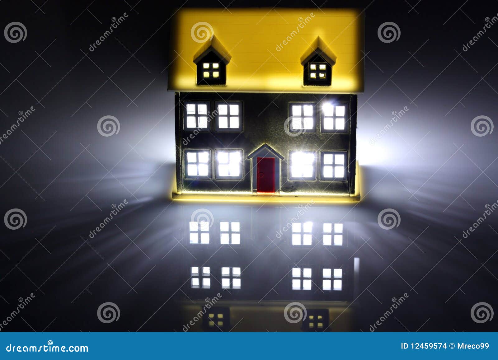 Two Houses at Night, One Has Lights on Stock Photo - Image of night ...