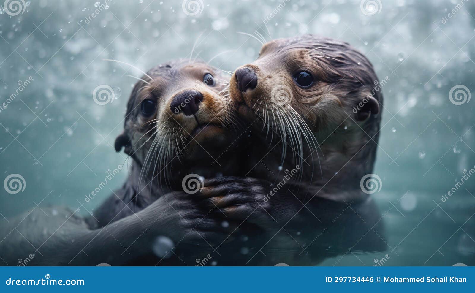 Two Huge and Cute Seal Animals in Ocean Seascape Blurry Background ...