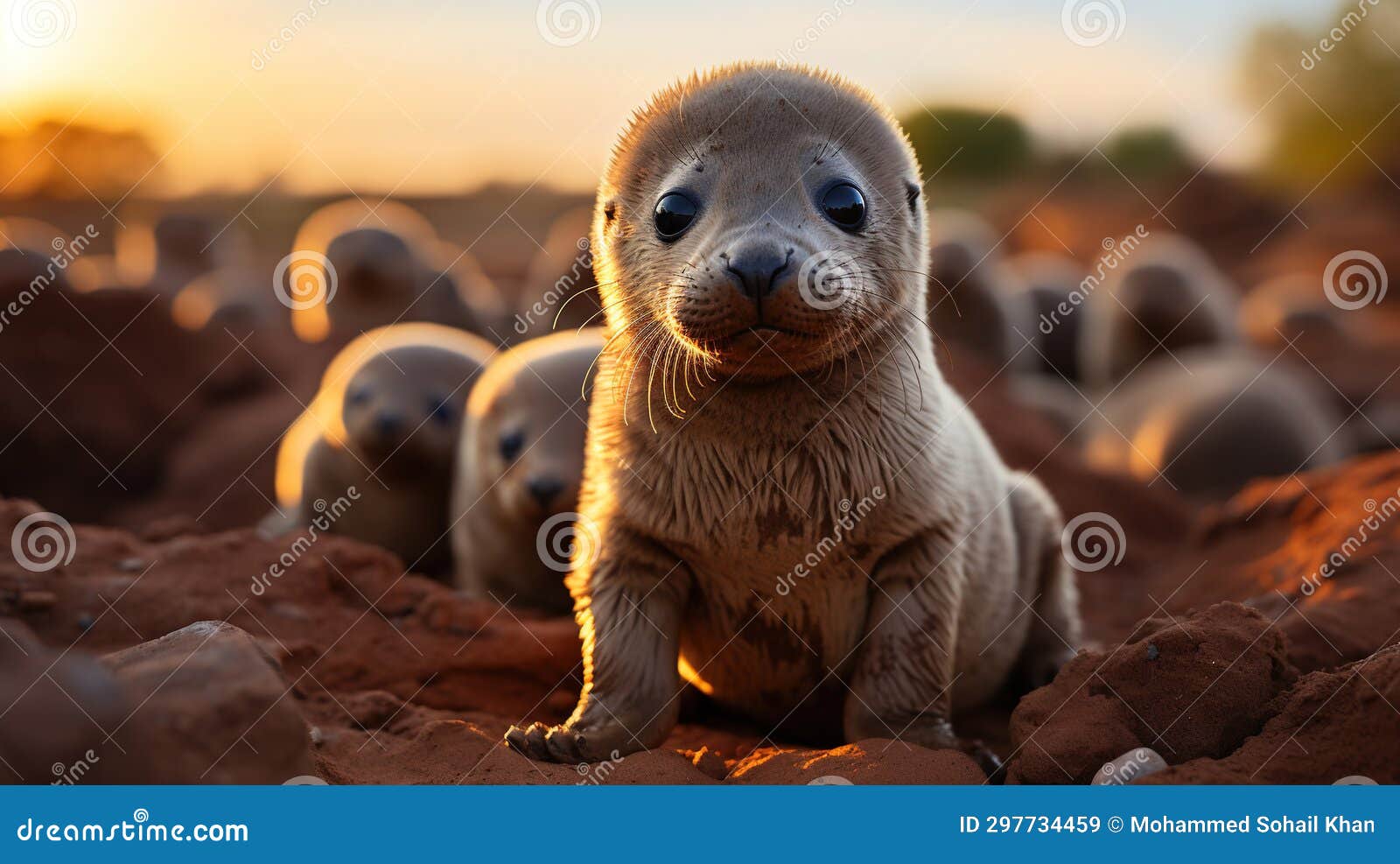 Two Huge and Cute Seal Animals in Ocean Seascape Blurry Background ...
