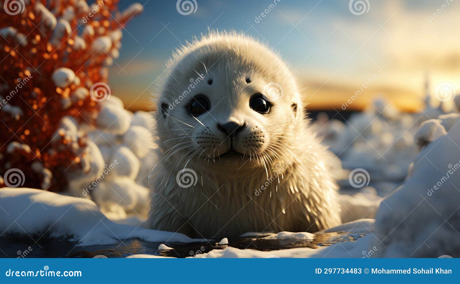 Two Huge and Cute Seal Animals in Ocean Seascape Blurry Background ...
