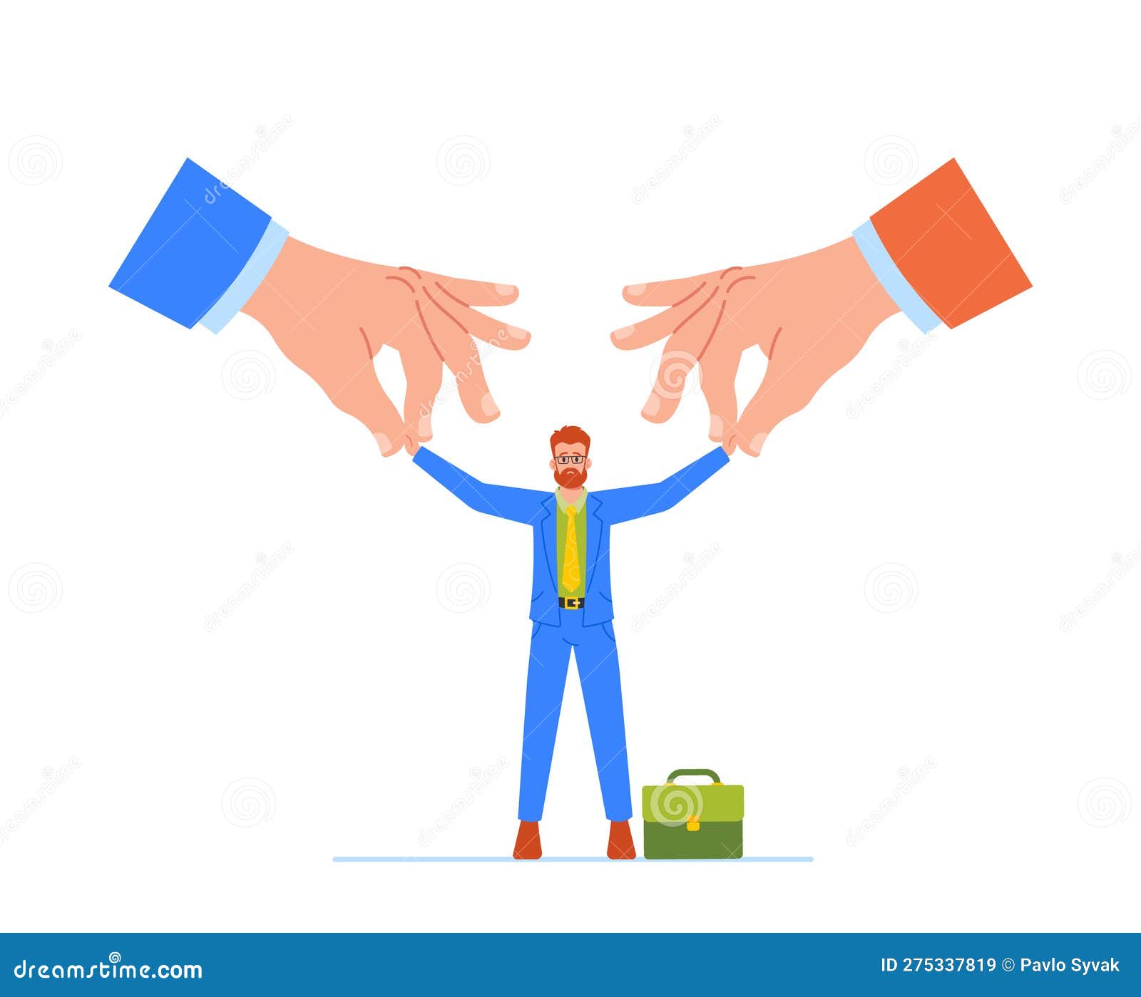 Two Huge Hands are Pulling an Employee in Opposite Directions ...