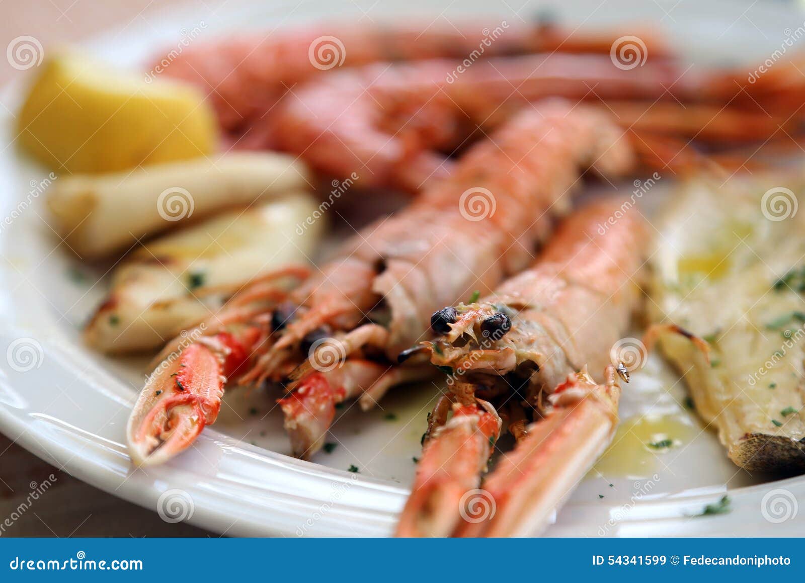 Two Huge Prawns Grilled in the Dish of the Restaurant Stock Image ...