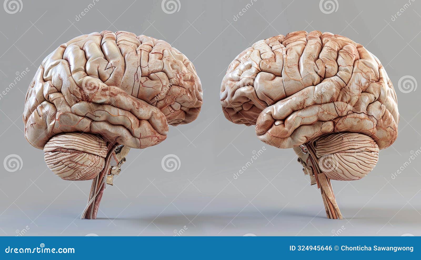 Two Human Brains, Side by Side, on a Neutral Background. the Brains are ...